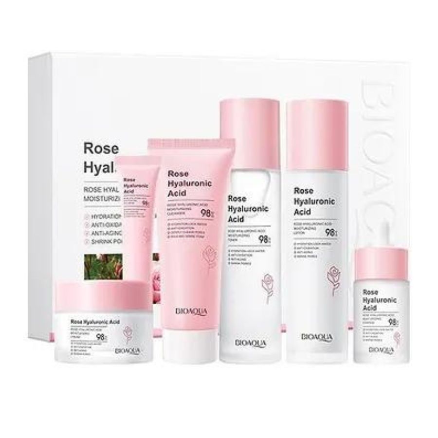 SET DE CUIDADO FACIAL CON ESENCIA DE ROSAS Y ÁCIDO HIALURÓNICO 6PACS - BIOAQUA - Gisele ...